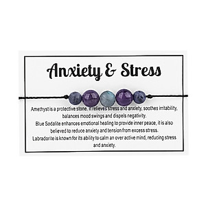 KIFEDSLJ Chakra Healing Crystal Bracelet Natural Gemstones Yoga Reiki Chakras Stone Beaded Braided Rope Bracelet with Wish Card for Women Men Meditation Lucky Relieve Anxiety Jewelry-stress