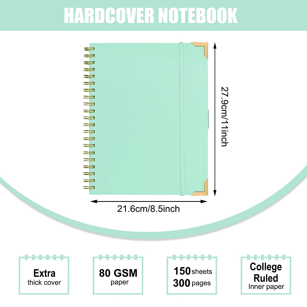 EOOUT Spiral Notebook 8.5” x 11” College Ruled Notebook Journal, A4 Hardcover Cute Notebook for Women 300 Pages 3 Subject for Work School Supplies