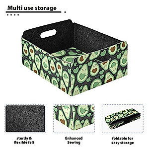 xigua Collapsible Felt Storage Bin, Foldable Storage Box with Handles, Fabric Storage Basket Organizer for Office, Closet, Books, Nursery Toys, Bedroom (Cute Avocado Pattern)