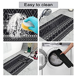 Boho Diatomaceous Earth Bath Mat Rug-Rubber Non Slip Quick Dry Super Absorbent Thin Bathroom Rugs Fit Under Door Shower Rug for in Front of Bathtub,Shower Room,Sink ( 17" L x 27" W Rectangle)