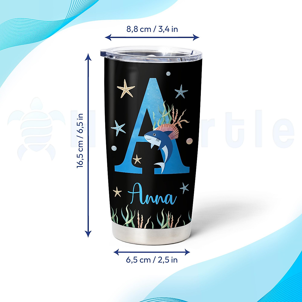 Hyturtle Personalized Gifts Shark Lover - Shark Printed Customized Name Stainless Steel Tumbler 20 oz With Lid - Idea Cute Sea Animal Lover Gifts For Women, Girl kids On Birthday, Christmas