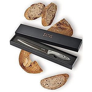 EUNA Serrated Bread Knife, 8 Inch Bread Cutter With Sheath & Gift Box, Stainless Steel Utility Knife for Slicing Homemade Bread, Bagels, Cake, Non-stick Coating