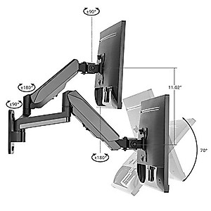 SIIG Aluminum Gas Spring Monitor Wall Mount - Heavy Duty Hold 17" to 32" Screens, Up to 19.8 lbs, VESA 75x75 or 100x100 (Dual Arm)