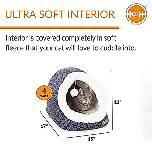 K&H PET PRODUCTS Thermo-Pet Cave Heated Cat Bed - Gray/Geo Flower 17 X 15 X 13 Inches