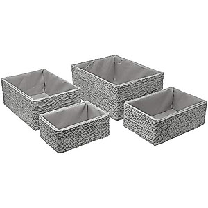 Sorbus Storage Baskets 4-Piece Set - Stackable Woven Basket Paper Rope Bin Boxes for Makeup, -Bathroom, Office Supplies, Bedroom, Closet (Gray)