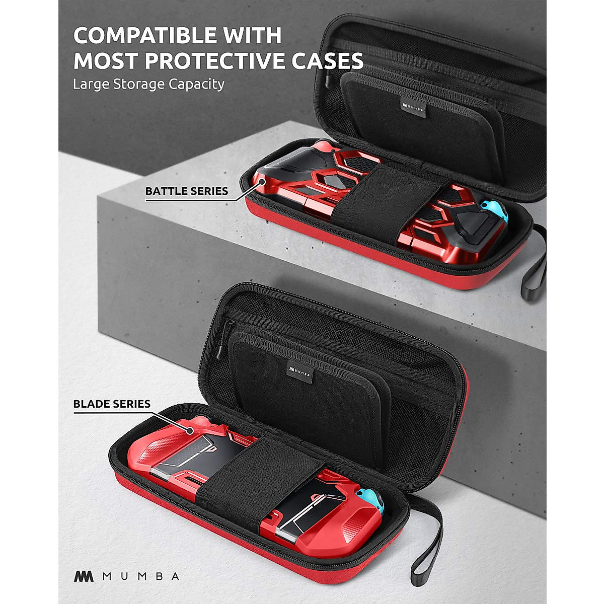 Mumba Carrying Case for Nintendo Switch OLED & Nintendo Switch, [Plus Version] Portable Protective Travel Carry Handbag Pouch for Blade/Battle Case [Large Capacity] (Red)