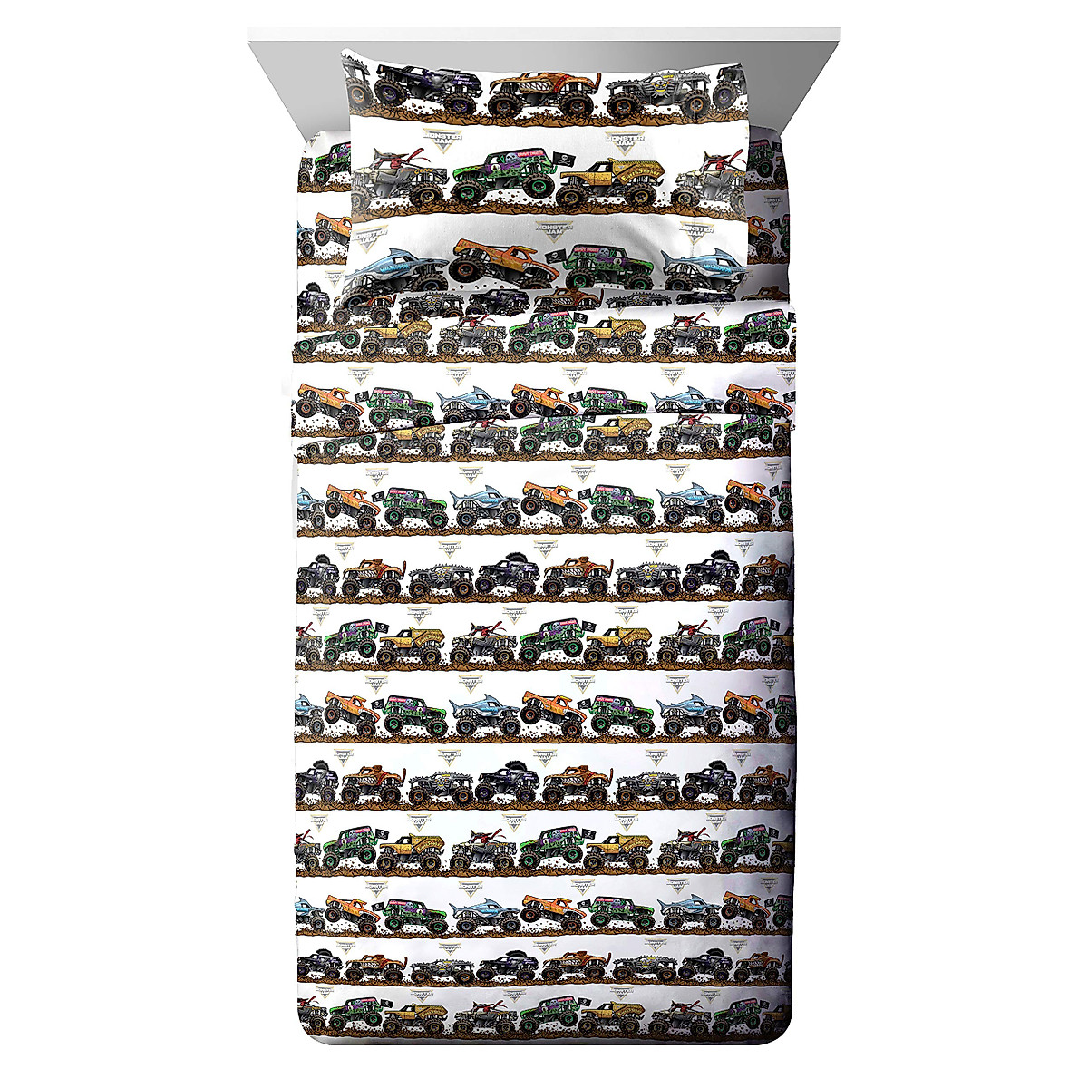 Jay Franco Monster Jam Tracks 5 Piece Full Bed Set - Includes Comforter & Sheet Set - Bedding Features Grave Digger &,Megalodon - Super Soft Fade Resistant Microfiber (Official Monster Jam Product)