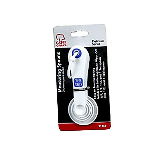 Chef Craft Select Plastic 6 Piece Measuring Spoon Set, 1/8 tsp, 1/4 tsp, 1/2 tsp, 1 tsp, 1/2 tbsp, 1 tbsp, White with Blue