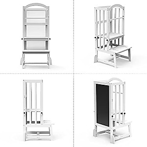 DORPU Toddler Kitchen Stool Helper for Kids, Adjustable Height Toddler Tower with Double-Side Art Board, Anti-tip Montessori Kids Learning Kitchen Step Stool