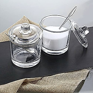 ZEAYEA Set of 2 Clear Glass Sugar Bowl, 6 Ounce Seasoning Box Condiment Pots with Spoon and Lid, Sugar Spice Salt Canister for Home Kitchen, Coffee Bar, Restaurant