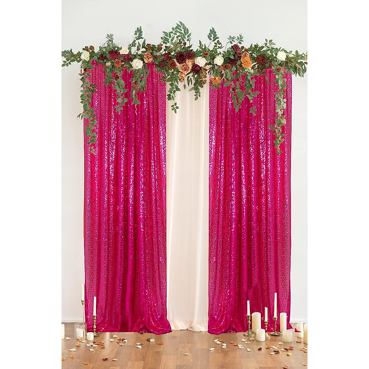 PartyDelight Hot Pink 2FT X 8FT Sparkly Sequin Backdrop Curtains, 2 Panels, for Wedding, Party, Room Decorations.
