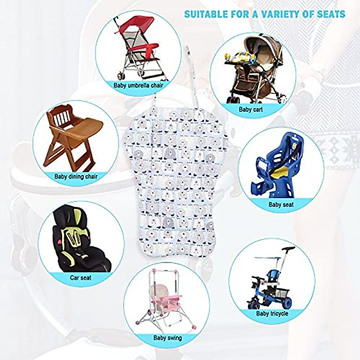 Baby Highchair Seat Cover, Bear Pattern Baby High Chair Liner, Breathable High Chair Pad, Comfortable Baby High Chair Seat Cushion Insert, Suitable for High Chairs and Strollers