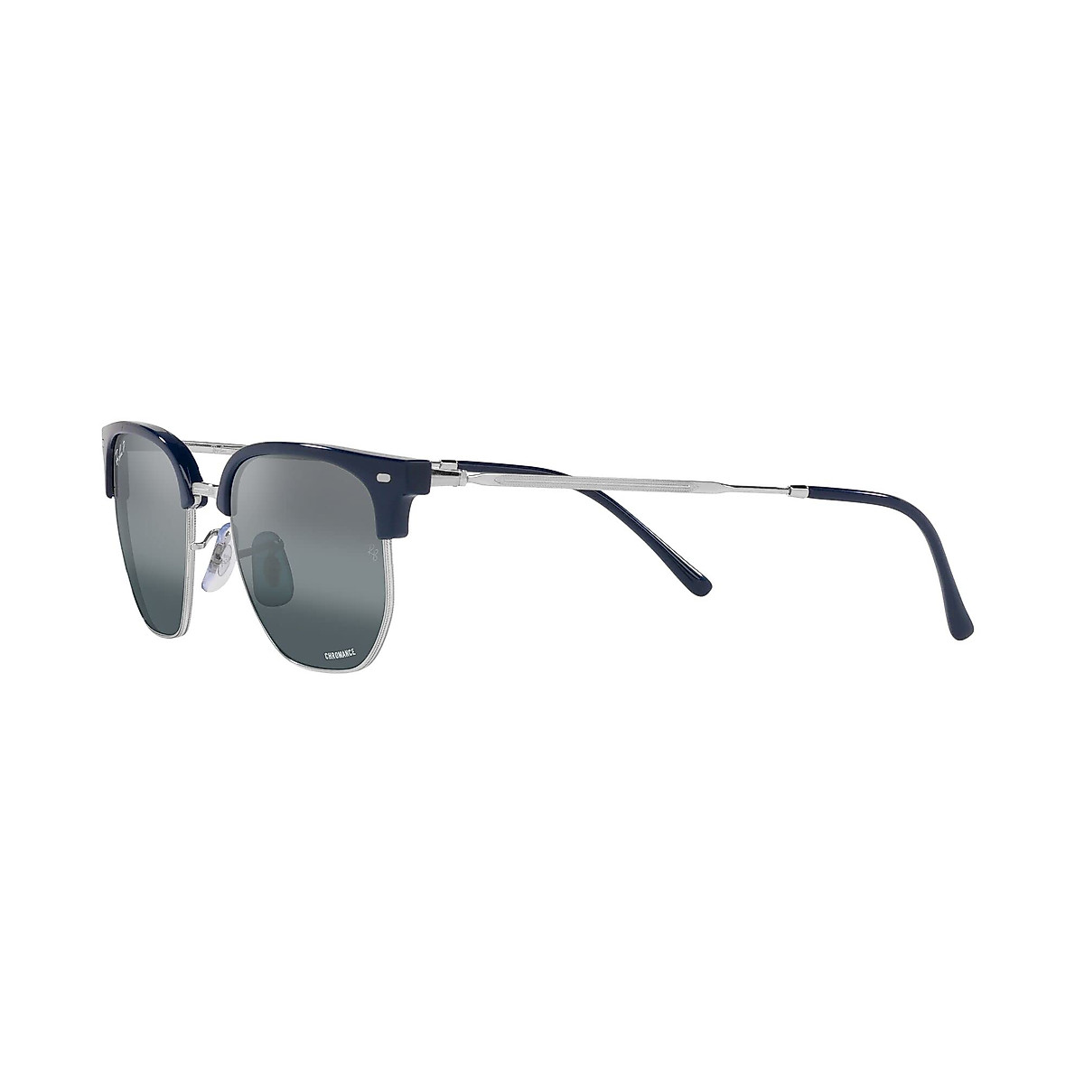 Ray-Ban RB4416 New Clubmaster Square Sunglasses, Blue on Silver/Blue Mirrored Polarized, 51 mm