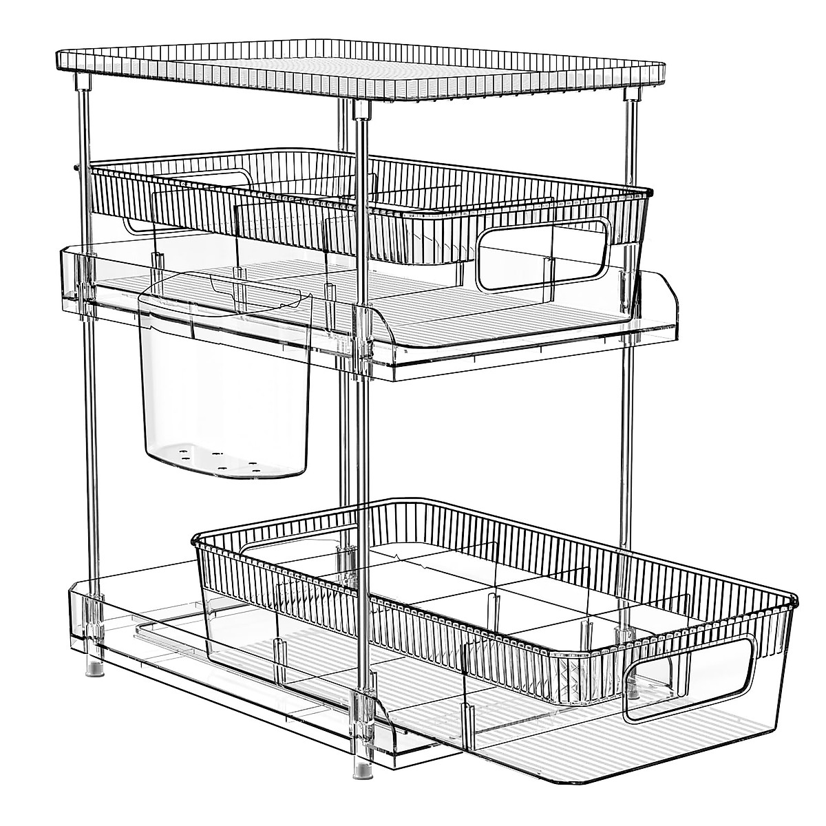 3 Tier Clear Bathroom Organizer, Under Sink Organizers Clear with Dividers, Multi Purpose Slide-Out drawers Organizer for Bathroom Pantry Organization and Storage, Medicine Cabniet Organizer 1 Pack