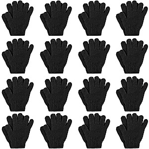 Handepo 16 Pairs Winter Stretchy Warm Knit Gloves Cotton Gloves for Cold Weather (Black,Small)