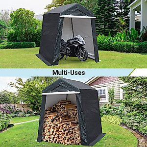 Laurel Canyon 6X6 Ft Portable Shed Storage Shelter Outdoor Carport Canopy with Detachable Roll-up Zipper Door Portable Garage Tent Kit for Motorcycle Gardening Vehicle ATV and Car, Gray
