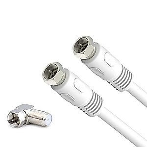 RG6 Coax Cable 15 feet, TV Coaxial Cable, White 75 Ohm Quad Shield Digital Cord with F-Male Connectors, Ideal for TV Antenna DVR Satellite