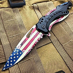 S.S. Folding Knives 8inch American Flag Open Folding Pocket Knife Bottle Fold Outdoor Survival Hunting Knife for Camping by Survival Steel