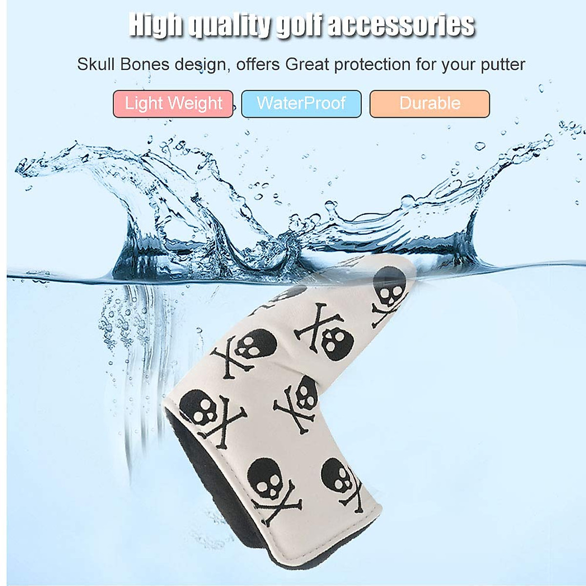 HIFROM Skull Bones Golf Putter Head Cover Headcover Compatible with Odyssey Blade (for Blade Putter)
