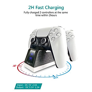 2H Fast Charging PS5 Controller Charger, Feaglo Spring Charging Station for Playstation 5 Dualsense Controllers, Charger Dock with LED Indicator
