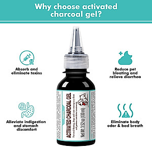 Activated Charcoal Gel for Dogs for Poisoning, 100 ml Dog First Aid Activated Charcoal, Quickly Absorbs Toxins Ready Rescue for Dogs， Supports Diarrhea & Gas Relief