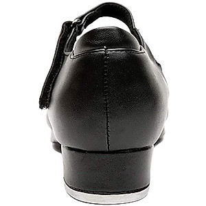 NLeahershoe Slide Buckle Leather Tap Shoes Dancing Shoes for Women,Ladies,Girls, Black (10.5 B(M) US)