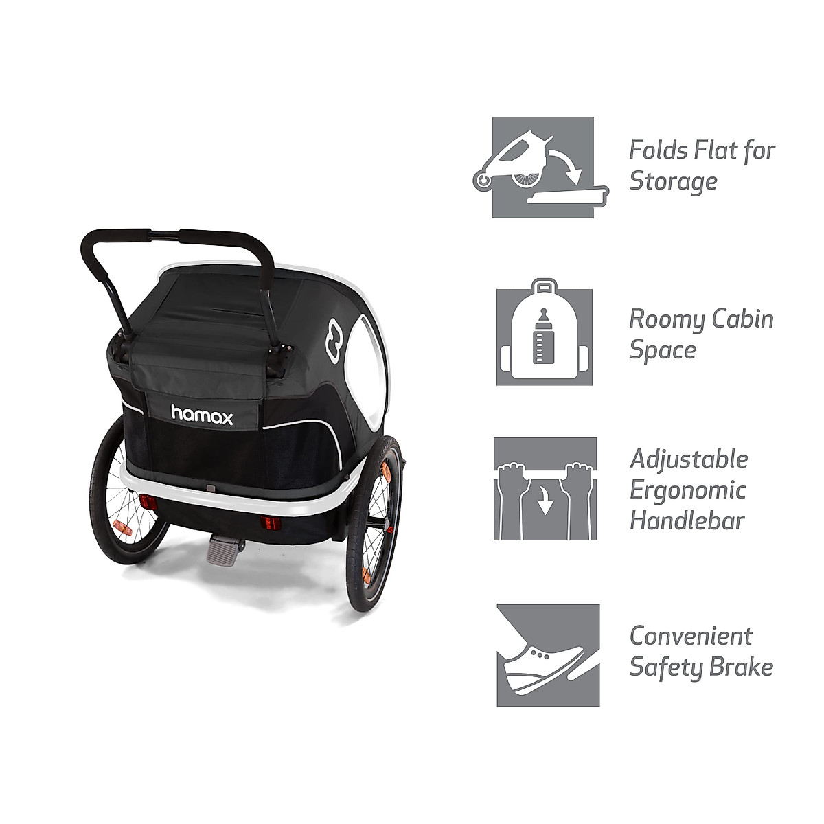 Hamax Outback One Seat Reclining Multi-Sport Child Bike Trailer + Stroller (Jogger Wheel Sold Separately) (Grey/Black)