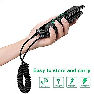 1.8M/6Ft USB iPhone Coiled Lightning Charging Cable for CarPlay,Apple Fast Charging Cord Sync USB Data Spring LED Retractable Charger Adapter Connector for iOS/iPhone 12/11/SE/Xs/Xr/8/7/6/iPad/iPod