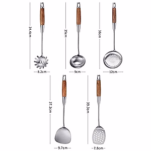 5-Piece Cooking Kitchen Utensil Set Kitchen Tool Set,304 Stainless Steel, Wood Handle, Kitchenware Accessory