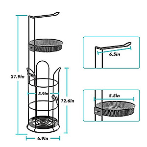 Toilet Paper Holder Stand with Shelf, Freestanding Toilet Tissue Roll Holder with Dispenser for Bathroom Storage Holds 4 Rolls - Black