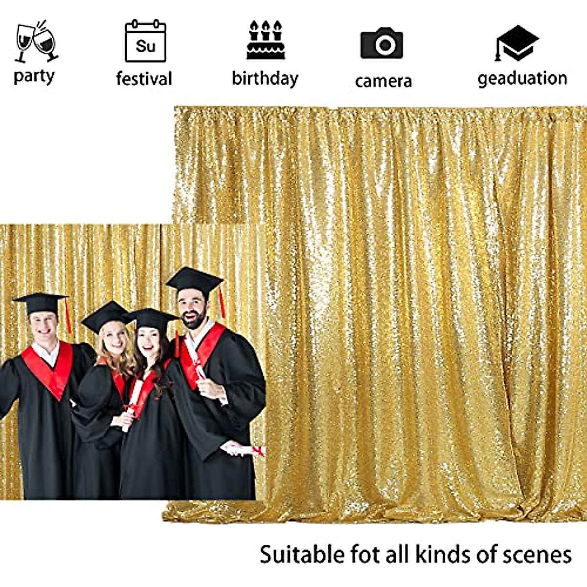 TRLYC Gold Sequin Backdrop Photography Backdrop - Sequin Backdrop Seamless Sequin Curtains,2 Pieces 2 .5 by 8 FT