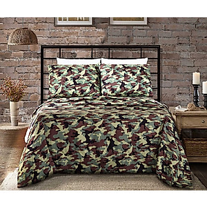 Chezmoi Collection Military Camo 4-Piece Sheet Set - Camouflage Army Green Printed Microfiber Soft Breathable Deep Pocket Sheets and Pillowcases Set, Full Size