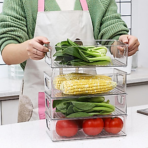 Cq acrylic Stackable Refrigerator Organizer Bins,6 Pack Clear Kitchen Organizer Container Bins with Handles for Pantry,Cabinets,Shelves,Drawer, Fridge BPA Free