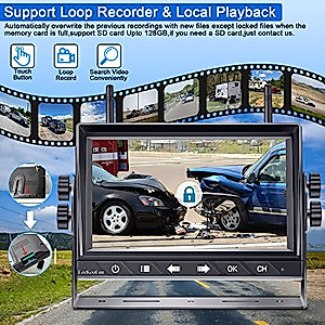 LeeKooLuu RV Backup Camera Wireless Waterproof 7'' LCD Split Screen DVR Dash Monitor Touch Key Rear View System 4 Channels Travel Trailers Adapter for Furrion Pre-Wired RVs Night Vision LK7