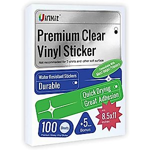 Uinkit 105Sheets Premium Clear Vinyl Sticker Paper for Inkjet Printer - Include 100 Sheets Clear and 5Sheets Glossy Label Waterproof, Dries Quickly Vivid Colors, Holds Ink Well