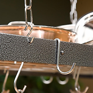 Rogar Hammered Steel Rectangular Pot Rack with Grid and Chrome Accessories 30-in.