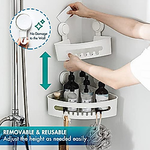 TAILI Suction Corner Shower Caddy 2 Pack, Bathroom Shower Shelf Storage Basket Wall Mounted Organizer for Shampoo, Conditioner, Plastic Shower Rack for Kitchen & Bathroom, Drill-Free Removable