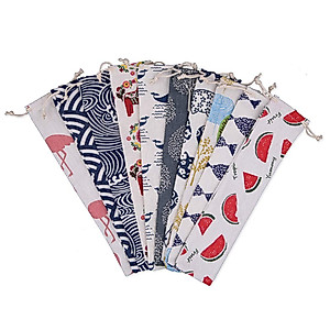 Winterworm Set of 20 Reusable Cutlery Bag Straw Carrying Case 10x2.4 Inch Travel Pouch with Drawstring Linen Straws Knife Fork Spoon Chopsticks Pen Carrying Case Bag