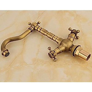 Kitchen Taps Basin Faucets Antique Brass Bathroom Sink Faucet Spout Double Cross Handle Bath Kitchen Mixer Hot and Cold Tap
