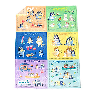Jay Franco Bluey Early Education Learning Blanket - Measures 60 x 90 Inches - Super Soft Plush Teaching Blanket for Children – Music, Vehicles & Animals Kids Bedding