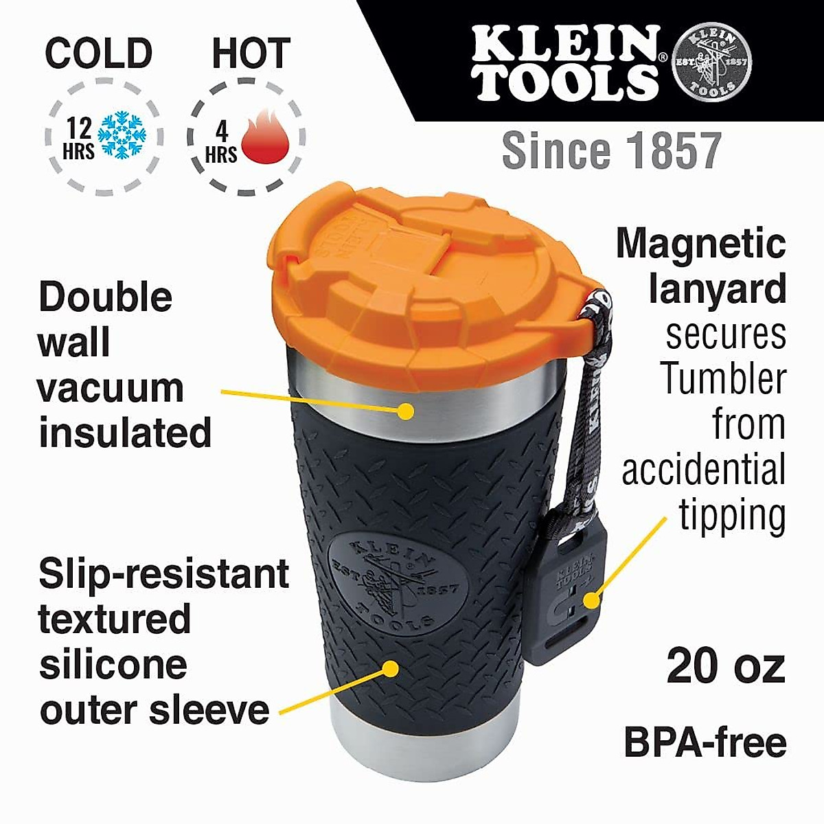 Klein Tools 20 oz. Tradesman's Tumbler with Flip-top Lid + Electrician's Pocket Knife
