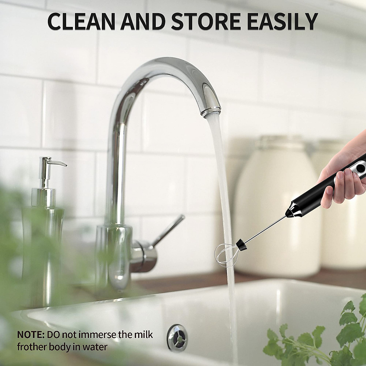 Milk Frother Handheld USB Rechargeable Milk Foam Maker with 2 Stainless Whisks Electric Mini Mixer 3 Speeds Adjustable for Coffee, Latte, Cappuccino, Matcha, Hot Chocolate, Egg, Black