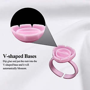 Fenshine 100 PCS Lash Glue Holder Glue Ring Cups Lash Extension Volume Lashes Quick Blossom Cups for Eyelash Extension Supply, 2 Methods of Use (Pink)