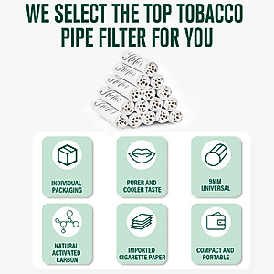 Spiper Pipe Filters Tobacco 9mm Pipe Filters Activated Carbon Filters for Smoking Pipe, 24 Boxes x10, 240 Pcs