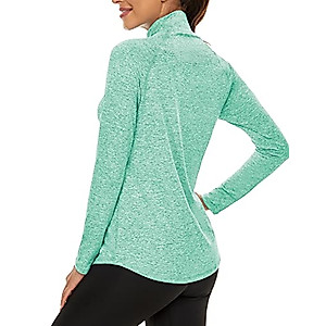 LURANEE Womens Long Sleeve Tee Shirt, Activewear Tops Workout Jackets Quarter Zip Pullover Athletic Yoga Running Tees Winter Petite Pilates Tennis Clothes Green 2XL