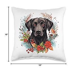 Cute Black Labs lovers xmas Watercolor shoppa Black Labs Labrador Retriever Dog Christmas Winter Flowers Throw Pillow, 16x16, Multicolor