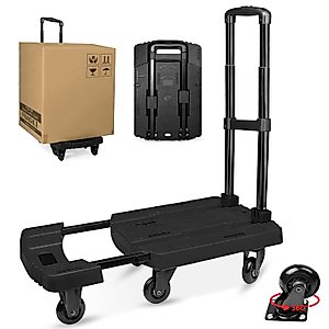 SELORSS Folding Hand Truck, 530 LBS Heavy Duty Luggage Cart, Foldable Dolly Cart for Moving, Utility Dolly Platform Cart with 6 Wheels for Travel House Office Shopping (Black)