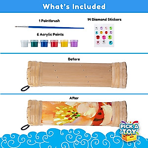 PICK A TOY DIY Rain Stick Musical Instrument with Paint, Paintbrush & Stickers, Fun Arts and Crafts Kit for Kids, Teens, and Adults, Natural Bamboo Wood, Crafting Gift Idea