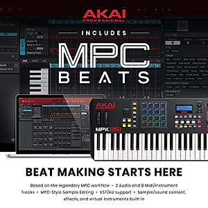 AKAI Professional MPK261 USB MIDI Keyboard Controller with 61 Semi Weighted Keys, Assignable MPC Controls, 16 Pads and Q-Links, Plug and Play | RockJam Xfinity Heavy-Duty, Double-X, Pre-Assembled, Infinitely Adjustable Piano Keyboard Stand with Locking St