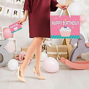 13" Large Happy Birthday Gift Bag with Tissue Paper and Card for Girls kids Birthday Party (Cupcake)